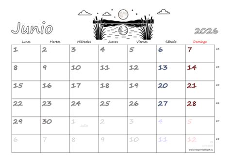Calendario Junio 2026 Para Imprimir Pdf Gratuitos Para Imprimir