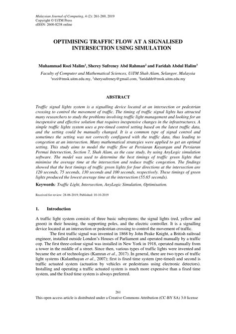pdf optimising traffic flow at a signalised intersection using simulation