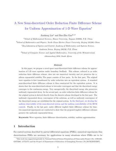 Pdf A New Semidiscretized Order Reduction Finite Difference Scheme For Uniform Approximation