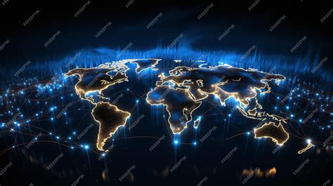 Premium Photo World Map Network Connection Neon Style
