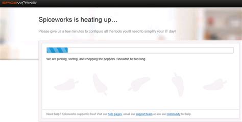 spiceworks 7 x on w2k8r2 hyper v 4 5 hours loading half way and still