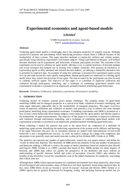 Pdf Experimental Economics And Agent Based Models