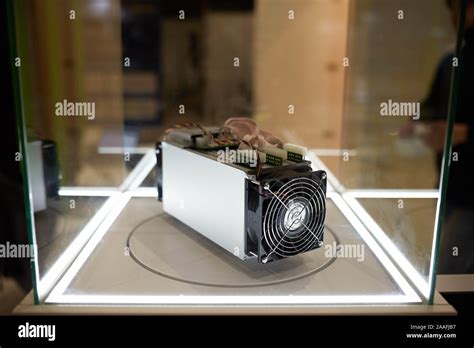 Cryptocurrency Mining Equipment ASIC Application Specific Integrated Circuit On Farm Stand