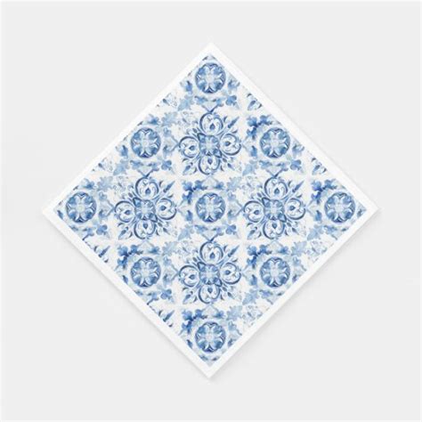 Blue And White Italian Watercolor Tile Pattern Napkins Zazzle