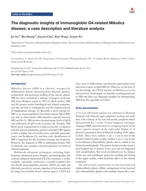 Pdf The Diagnostic Insights Of Immunoglobin G4 Related Mikulicz Disease A Case Description