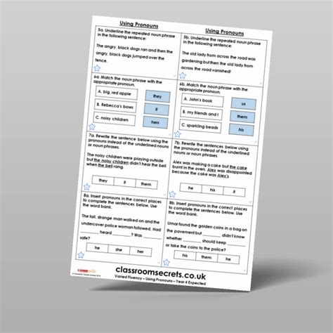 Year 4 Using Pronouns Varied Fluency Resource Classroom Secrets