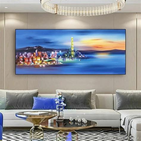 Современная картина маслом в интерьер Ночной город Масляная живопись в интернет магазине на