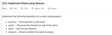Leetcode 225 Implement Stack Using Queues Solution With Java