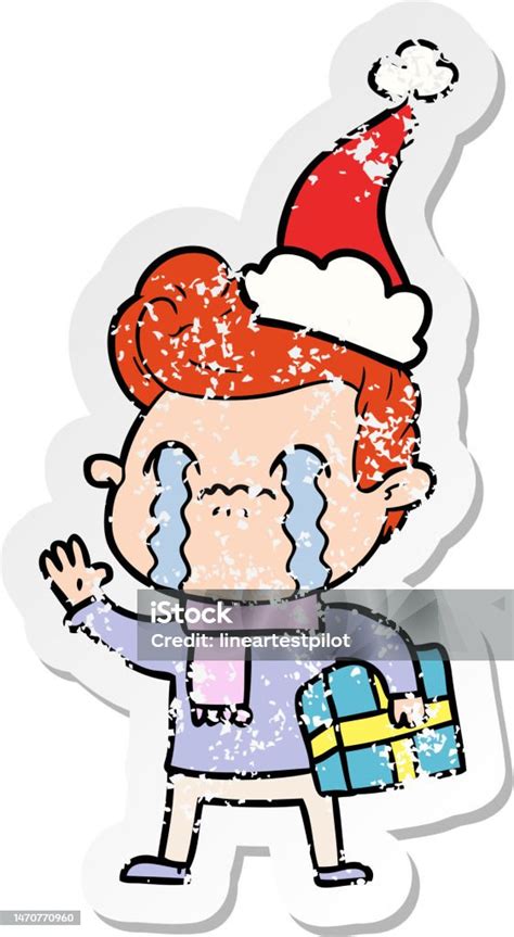 산타 모자를 쓰고 우는 남자의 손으로 그린 고민 스티커 만화 낙서 드로잉에 대한 스톡 벡터 아트 및 기타 이미지 낙서 드로잉 남자 데칼 Istock