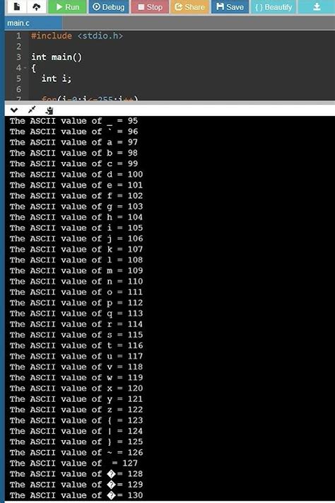 C Program To Print All Ascii Values Using For Loop Short Youtube