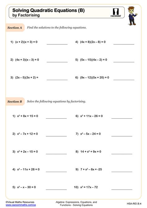 Solving Quadratics Equations By Factoring Worksheet Printable Pdf Template