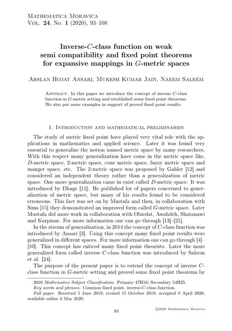 Pdf Inverse C Class Function On Weak Semi Compatibility And Fixed