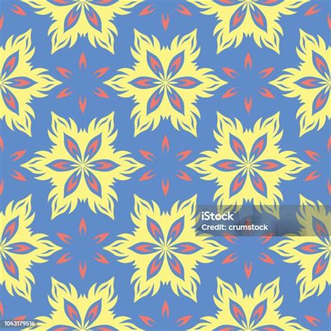 꽃 디자인 블루 완벽 한 패턴입니다 노란색 꽃 요소와 배경색 0명에 대한 스톡 벡터 아트 및 기타 이미지 0명 노랑 배경