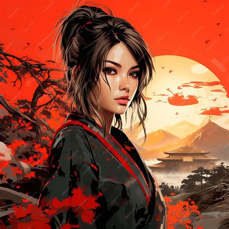 Premium Photo Anime Girl Young Ninja Girl On Japan Monument Background