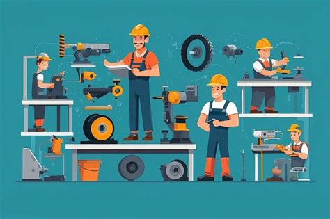Flat Style Vector Assembler Character Illustration Premium Ai
