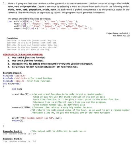 Solved One Over 1 Write A C Program That Uses Random