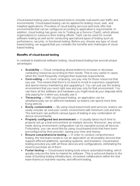 Benefits Of Cloud Based Testing Download Free Pdf Software Testing Cloud Computing