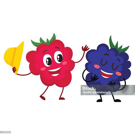 귀엽고 재미있는 코믹 스타일 라즈베리와 블랙 베리 캐릭터 2명에 대한 스톡 벡터 아트 및 기타 이미지 2명 건강관리와 의술 건강한 생활방식 Istock