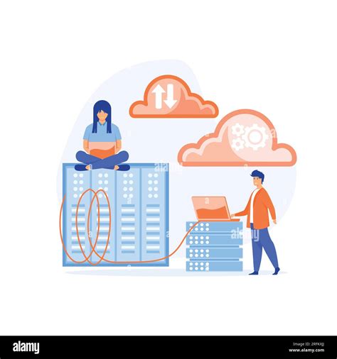 Online Database Storage Technology Concept Data Cloud Storage Network Flat Vector Modern