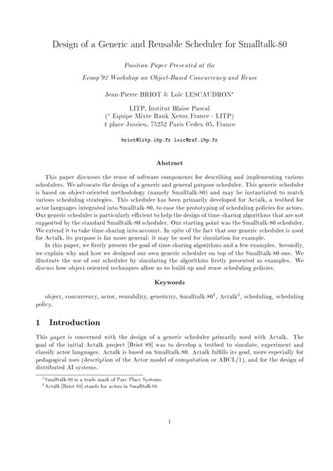 Pdf Design Of A Generic And Reusable Scheduler For Smalltalk 80