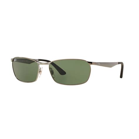 Mens Rectangular Polarized Sunglasses Gunmetal Green Ray Ban