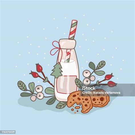 산타를 위한 우유와 쿠키가 담긴 유리병 벡터 일러스트 레이 션입니다 12월에 대한 스톡 벡터 아트 및 기타 이미지 12월 겨우살이과 겨울 Istock