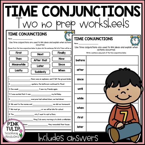 Time Conjunctions Connectives Worksheets Teaching Grammar Part Of Speech Grammar