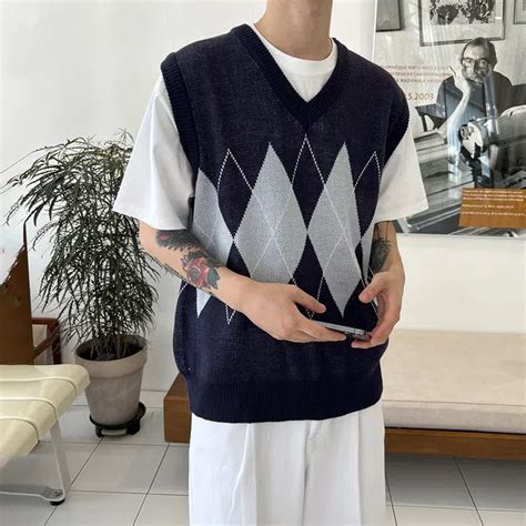 Ms 아가일 니트 조끼 5color 봄 가을 오버핏 패턴 베스트