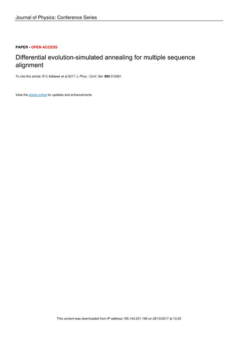 Pdf Differential Evolution Simulated Annealing For Multiple Sequence Alignment
