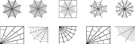 거미줄 아이콘 집합입니다 할로윈 파티 장식이 있는 블랙 메쉬 패턴 끈적 끈적한 함정 얽힌 위험한 벡터 선 통 투명한 배경에 웹 디자인을 위한 윤곽선 그림 거미줄 거미에 대한