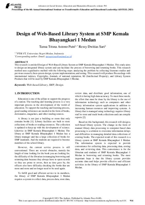 Pdf Design Of Web Based Library System At Smp Kemala Bhayangkari 1 Medan