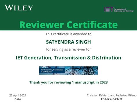 Dr Satyendra Singh On Linkedin Received The Reviewer Recognition Certificate From Iet Generation…