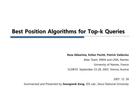 Ppt Best Position Algorithms For Top K Queries Powerpoint