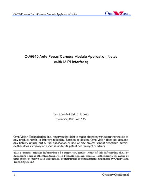 Ov5640 Auto Focus Camera Module Application Notes With Mipi Interface R2 15 Pdf