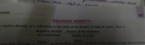 RELATIVE DENSITY Relative Density Of A Substance Is The Ratio Of Its Dens