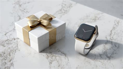 Smart Watch Mockup On A White Marble Table Generative Ai Stock