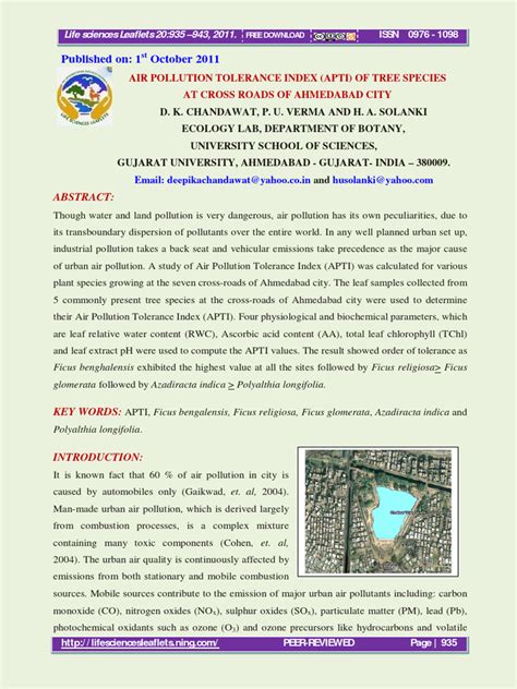 Air Pollution Tolerance Index Apti Of Tr Pdf Sulfur Dioxide N Ox