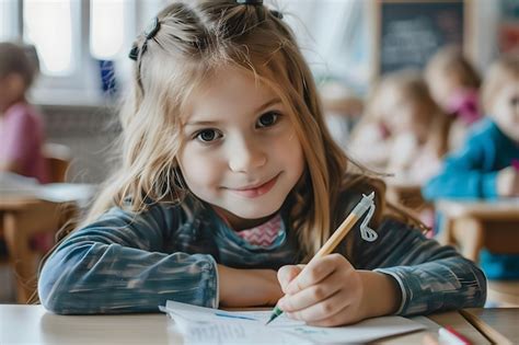 Smiling Girl In Classroom Premium Ai Generated Image