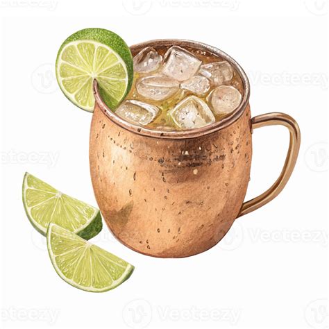 Refreshing Copper Mug Moscow Mule Cocktail With Lime And Ice Cubes On