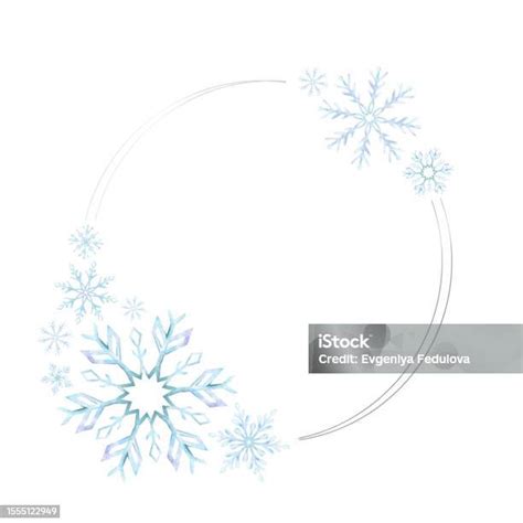 눈송이 수채화 프레임입니다 손으로 그린 눈송이 눈 별이 있는 장식적인 겨울 배경 Snowflake 프레임워크 격리 엽서 초대장 카드 0명에 대한 스톡 벡터 아트 및 기타