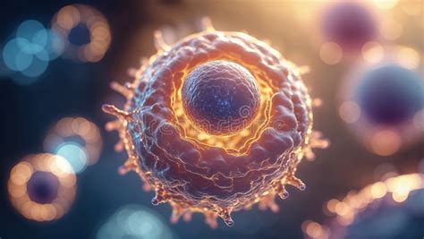 Stem Cell Showing Nucleus And Cell Membrane Floating In Fluid Stock