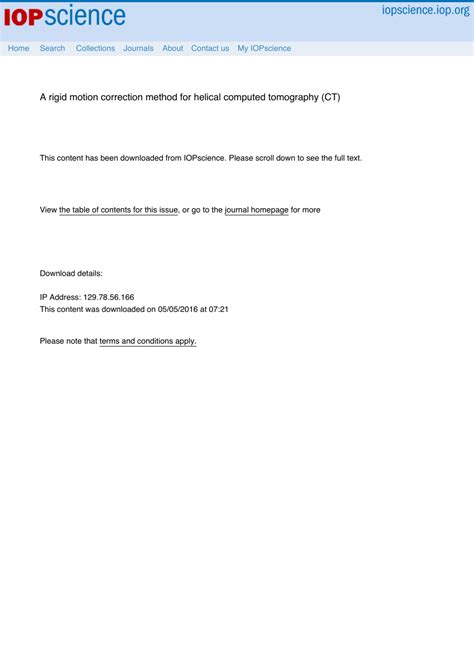 Pdf A Rigid Motion Correction Method For Helical Computed Tomography Ct