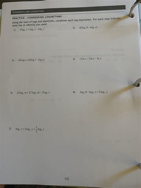 [solved] Pre Cal Algebra Exponents And Logarithms Practice Condensing Course Hero