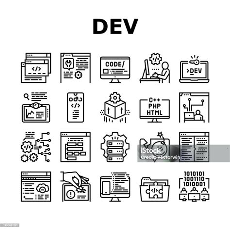 Dev Code Occupation Collection Icons Set Vector Stock Illustration Download Image Now
