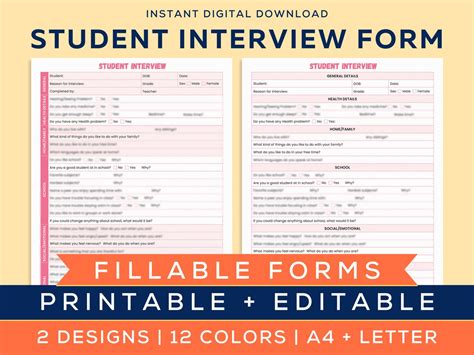 Student Interview Form School Counselor School Psychologist Forms