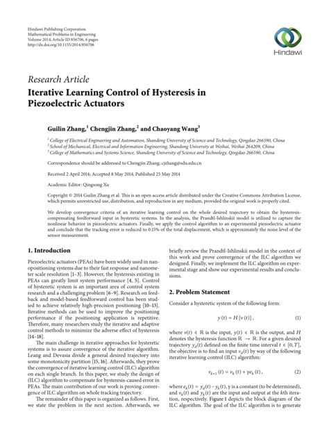Pdf Iterative Learning Control Of Hysteresis In Piezoelectric Actuators