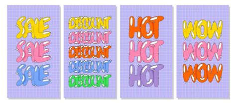 Set Of Posters Stories Sale Discount Hot Wow Retro Y2k Text