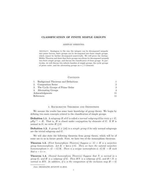 Classification Of Finite Simple Groups Contents 1 Background Docslib