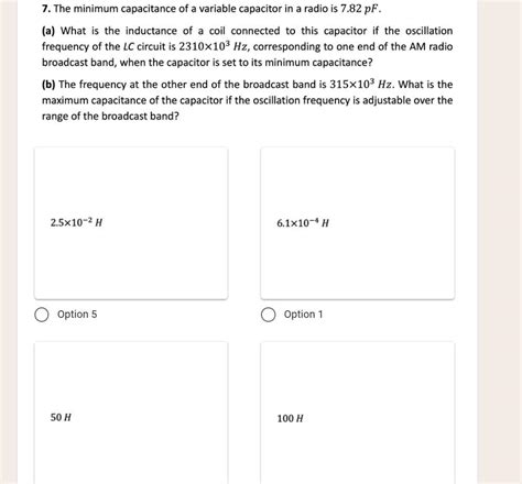 Solved 7 The Minimum Capacitance Of A Variable Capacitor In