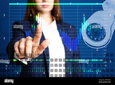 Double Exposure Of Young Woman Touching Graphic On Virtual Screen And